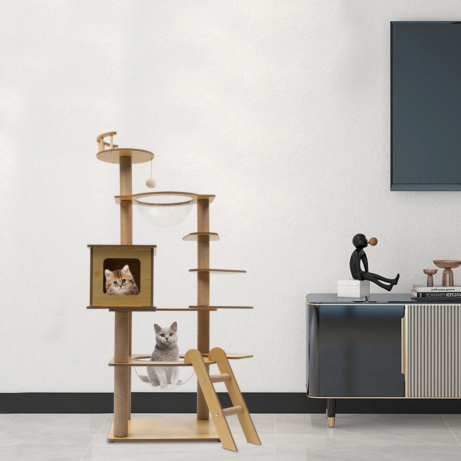 Floor Standing Cat Tree Stand Stable Cat Climbing Ladder & Playing ...