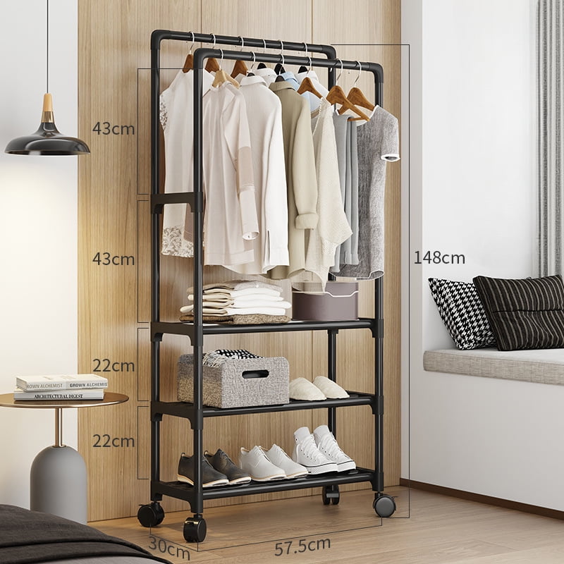 Floor Standing Coat Rack Dual Pole Clothes Hanger Strong Load-bearing ...