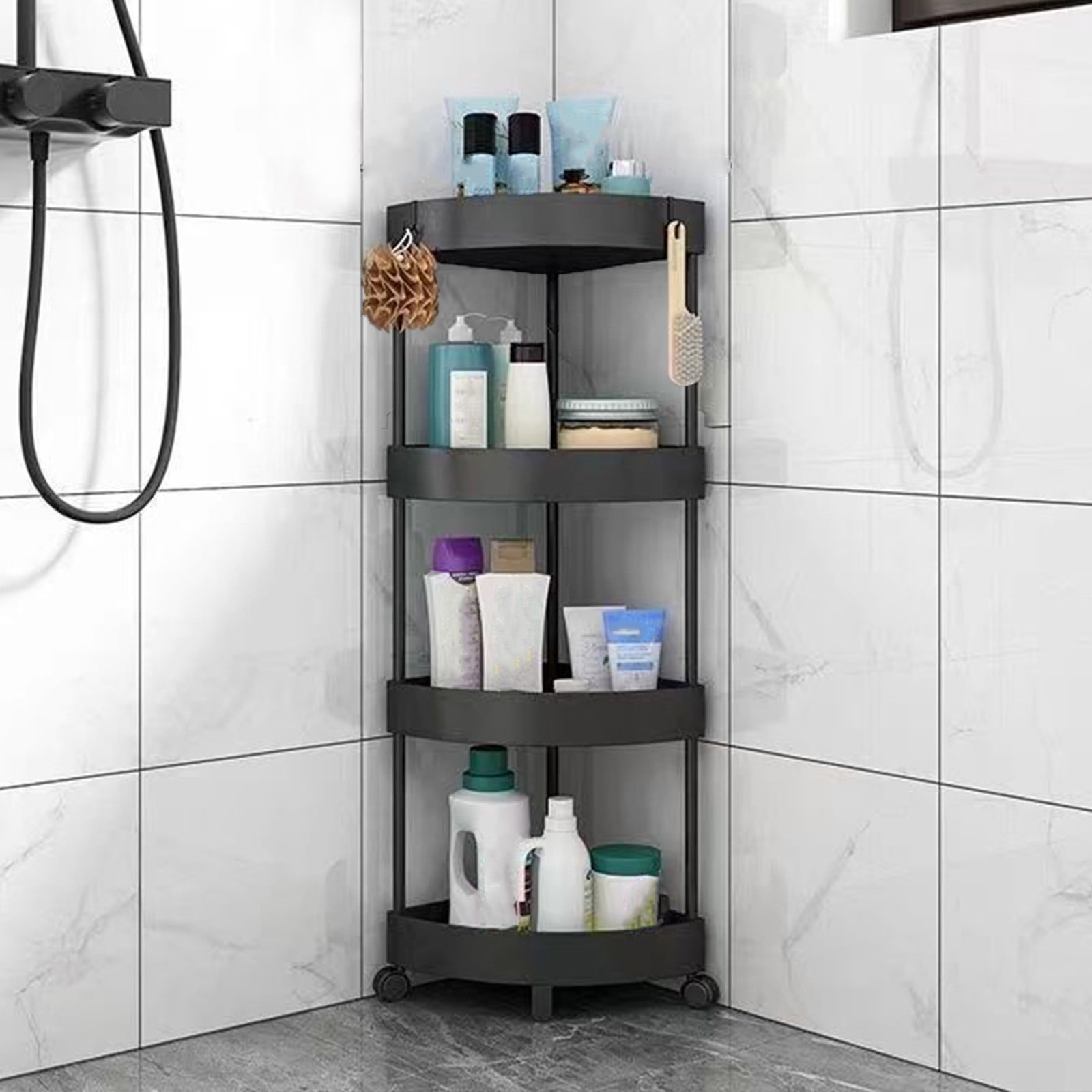 Floor Standing Corner Shower Caddy Storage Shelf with Detachable Design ...