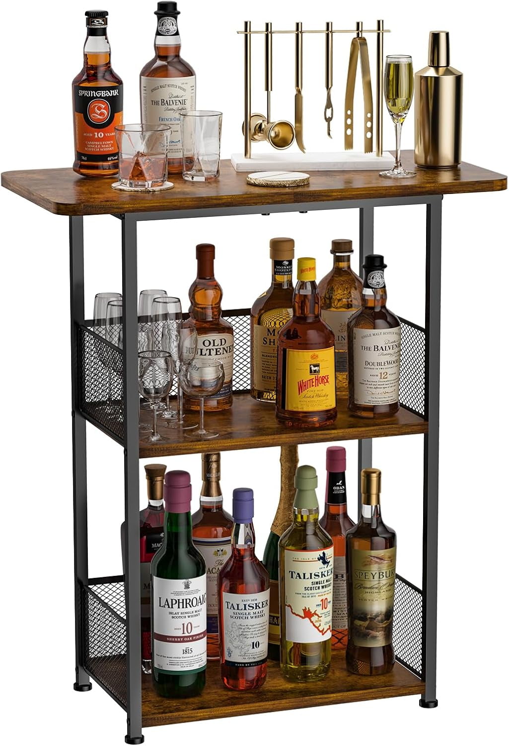 Floor Standing Freestanding Whiskey Rack: 3 Tier Wine Rack Mini Bar ...