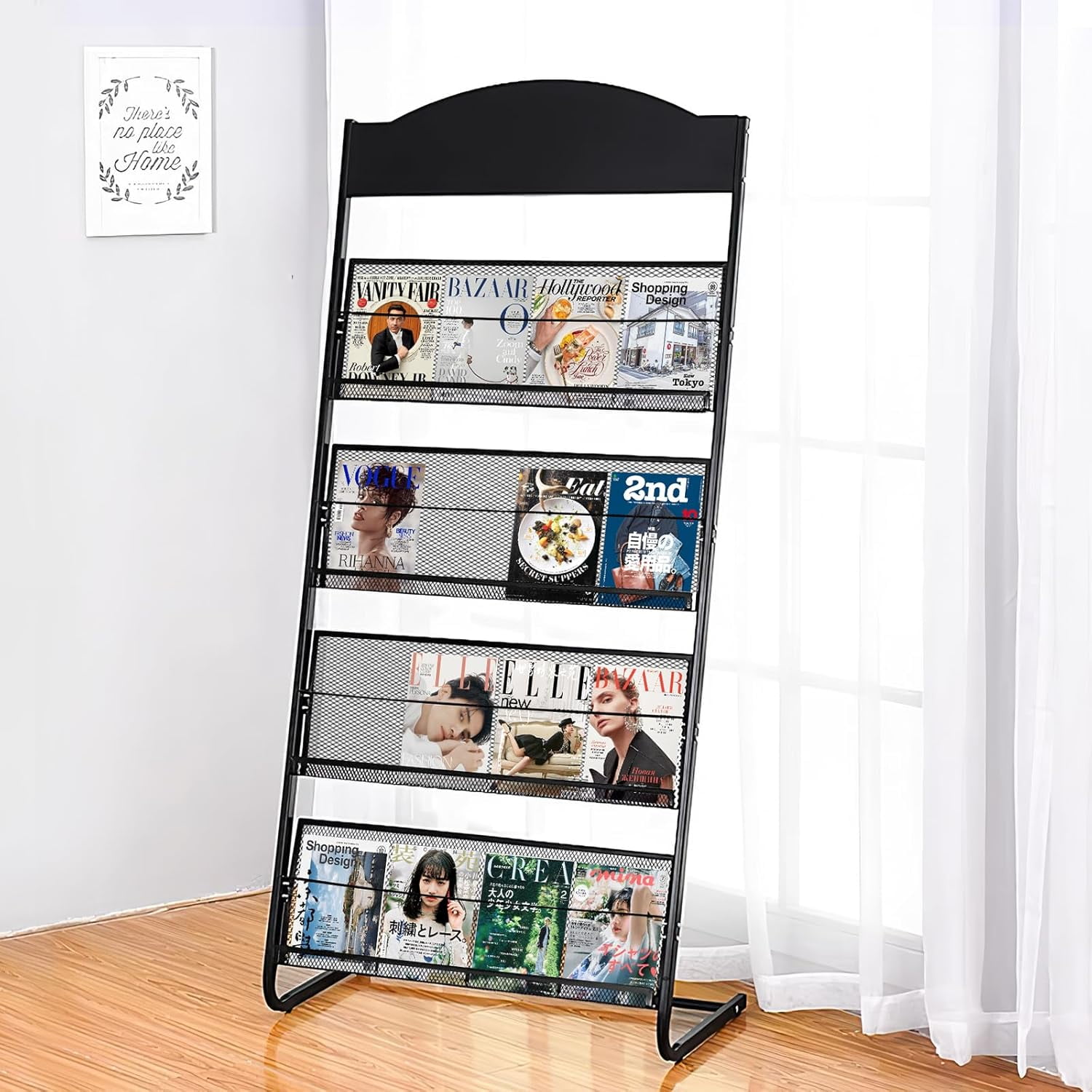 Floor-Standing Magazine Rack 4-Layer Brochure Display Newspaper Stand Iron Large Magazine Rack ...