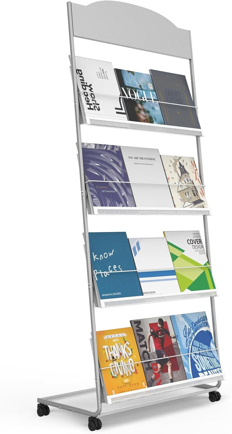 Floor-Standing Magazine Rack 4-Layer with Wheels, Semi-arched top ...