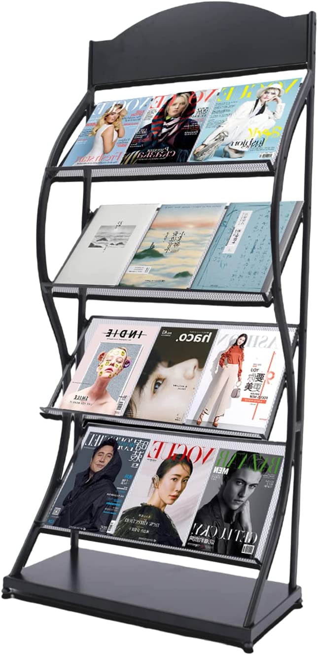 Floor-Standing Magazine Rack, 4 Tiers Newspaper Magazine Display Rack Poster Book Rack Plder ...