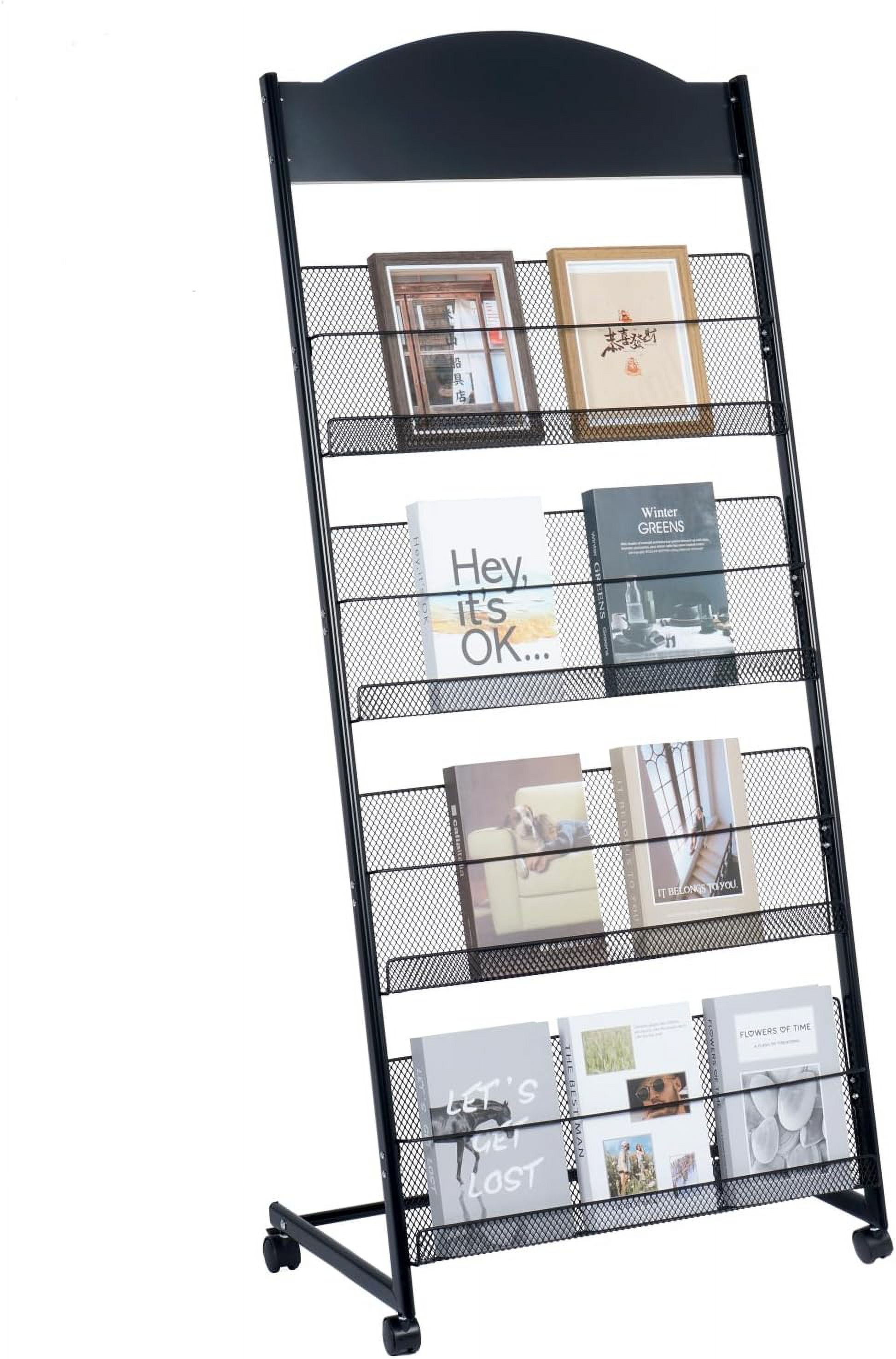 Floor-Standing Magazine Rack 4-tier Newspaper Holder Book Display Shelf ...