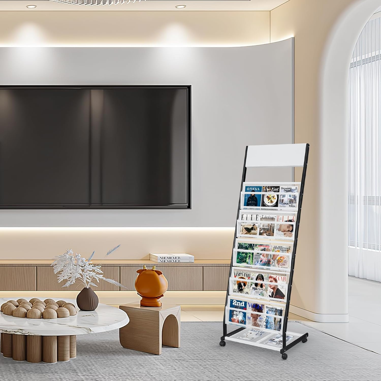 Floor-Standing Magazine Rack 5 Layer with Wheels Brochure Display Stand ...