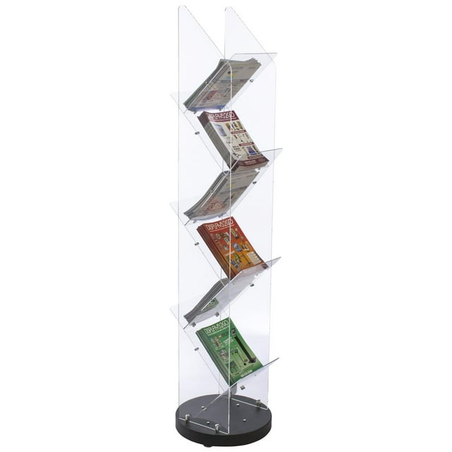 Floor Standing Magazine Rack, 6 Pockets, Rotating Base (Clear Acrylic ...