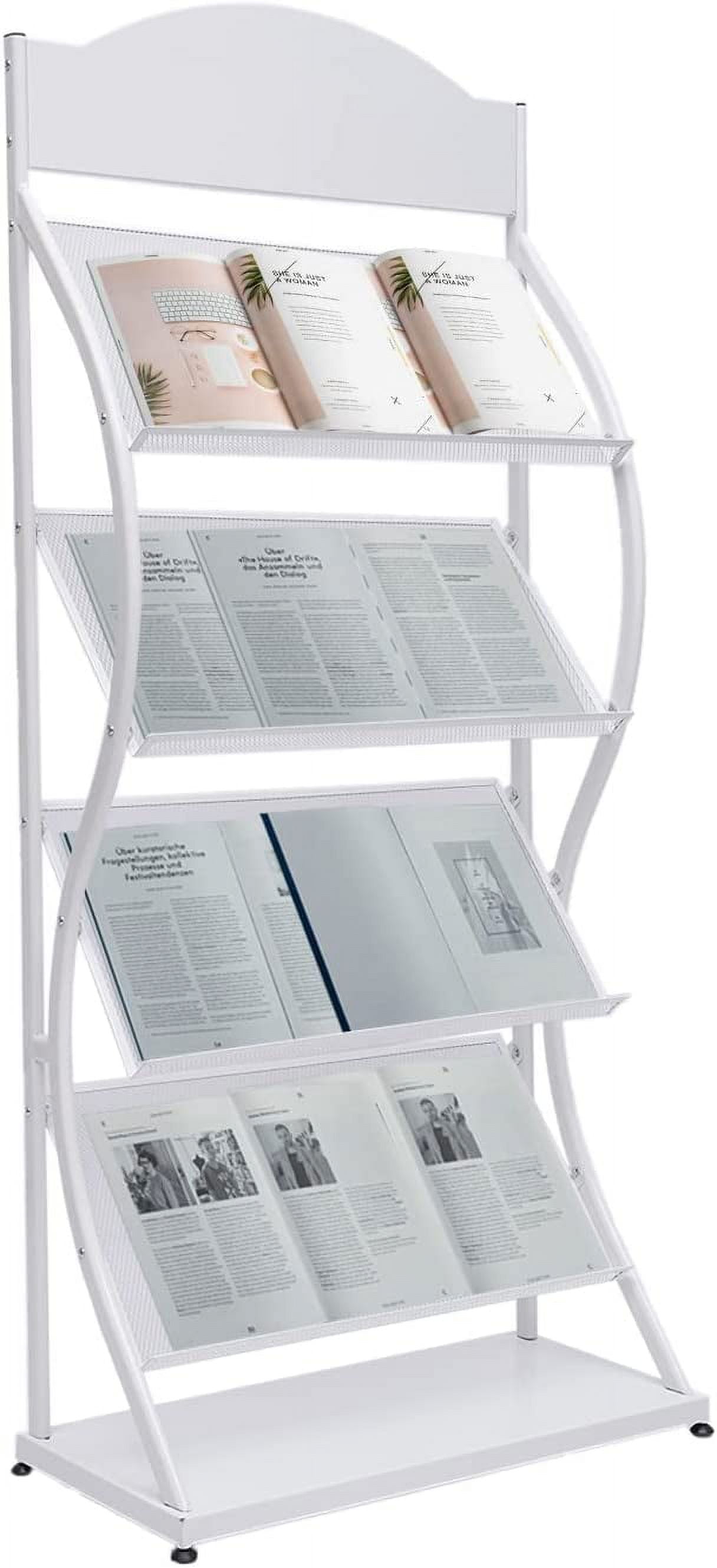 Floor-Standing Magazine Rack, Brochure Display Stand with 4 Pockets ...