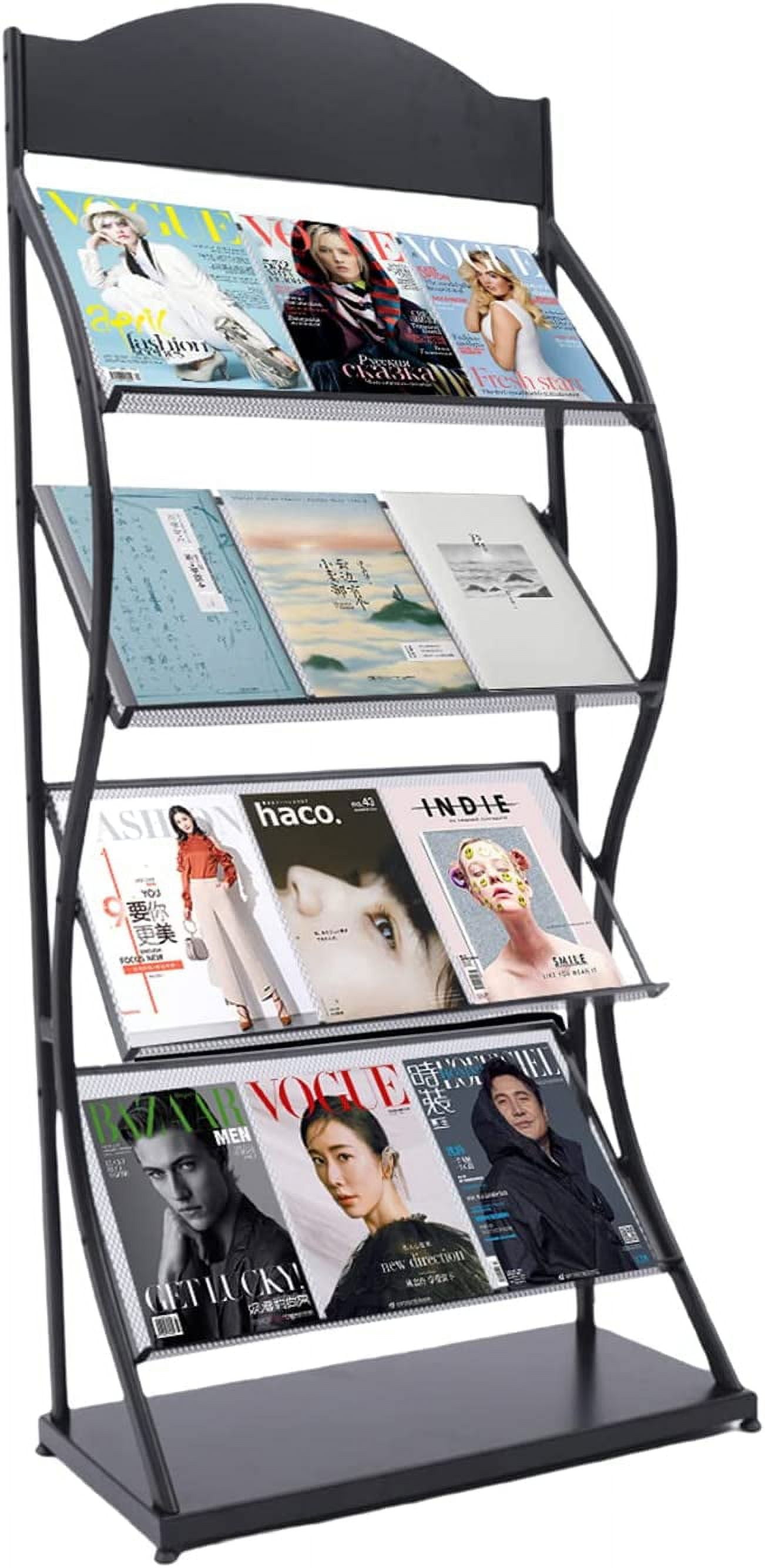 Floor-Standing Magazine Rack, Brochure Display Stand with 4 Pockets ...