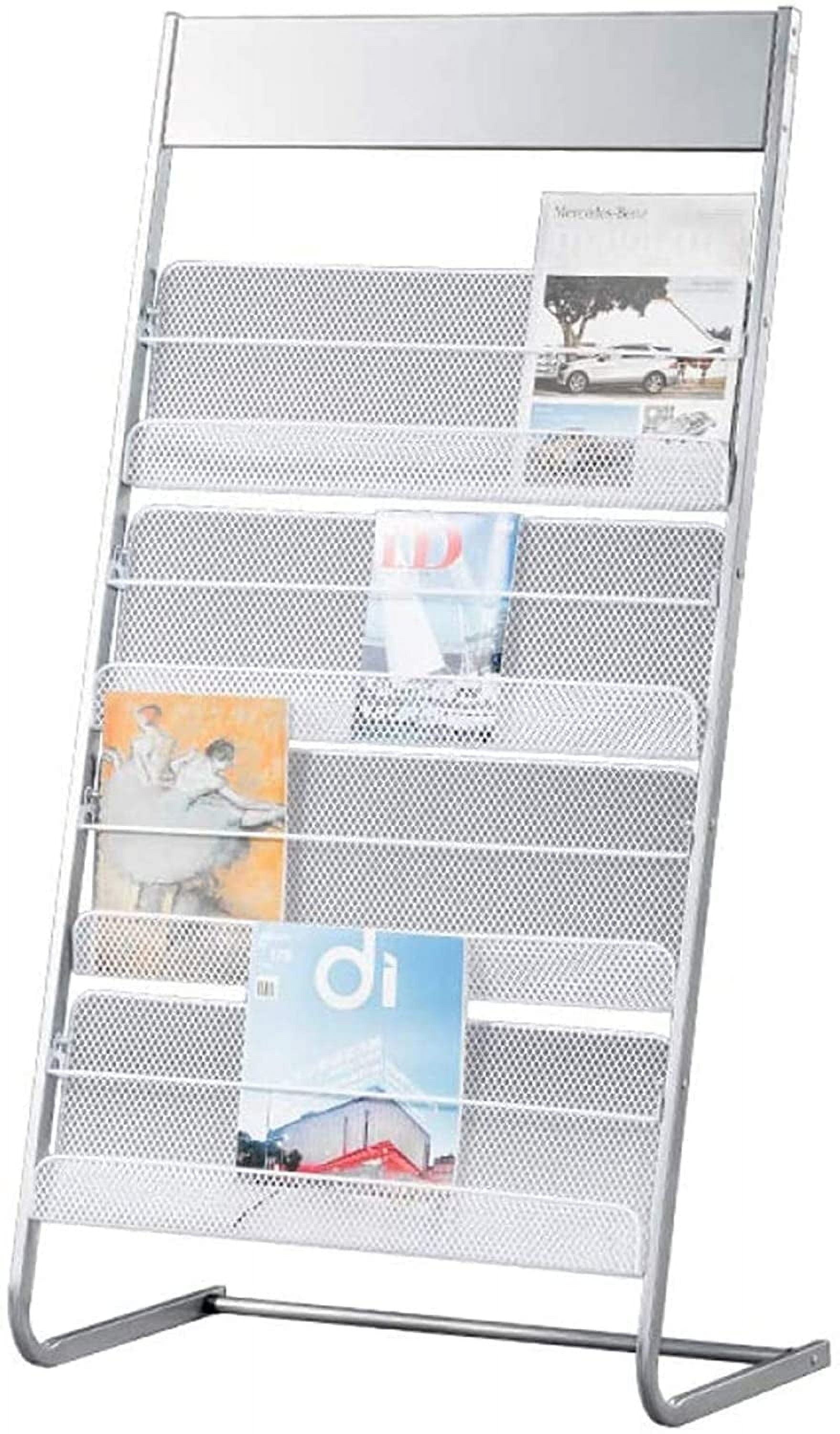 Floor-Standing Magazine Rack, Carbon Iron Steel, Silver, 4 Large ...