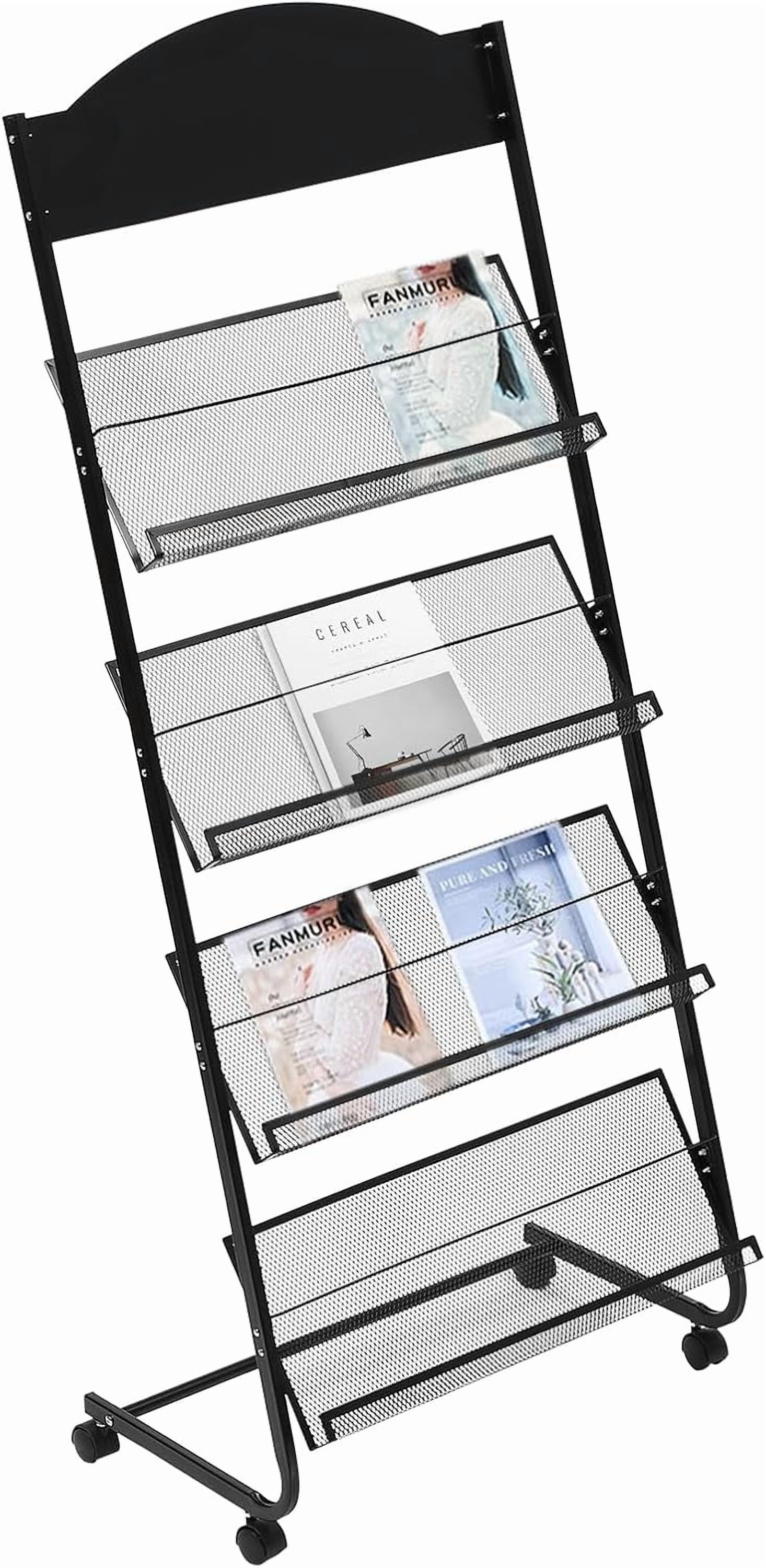 Floor Standing Magazine Rack with Wheel, 4 Layers Brochure Display ...