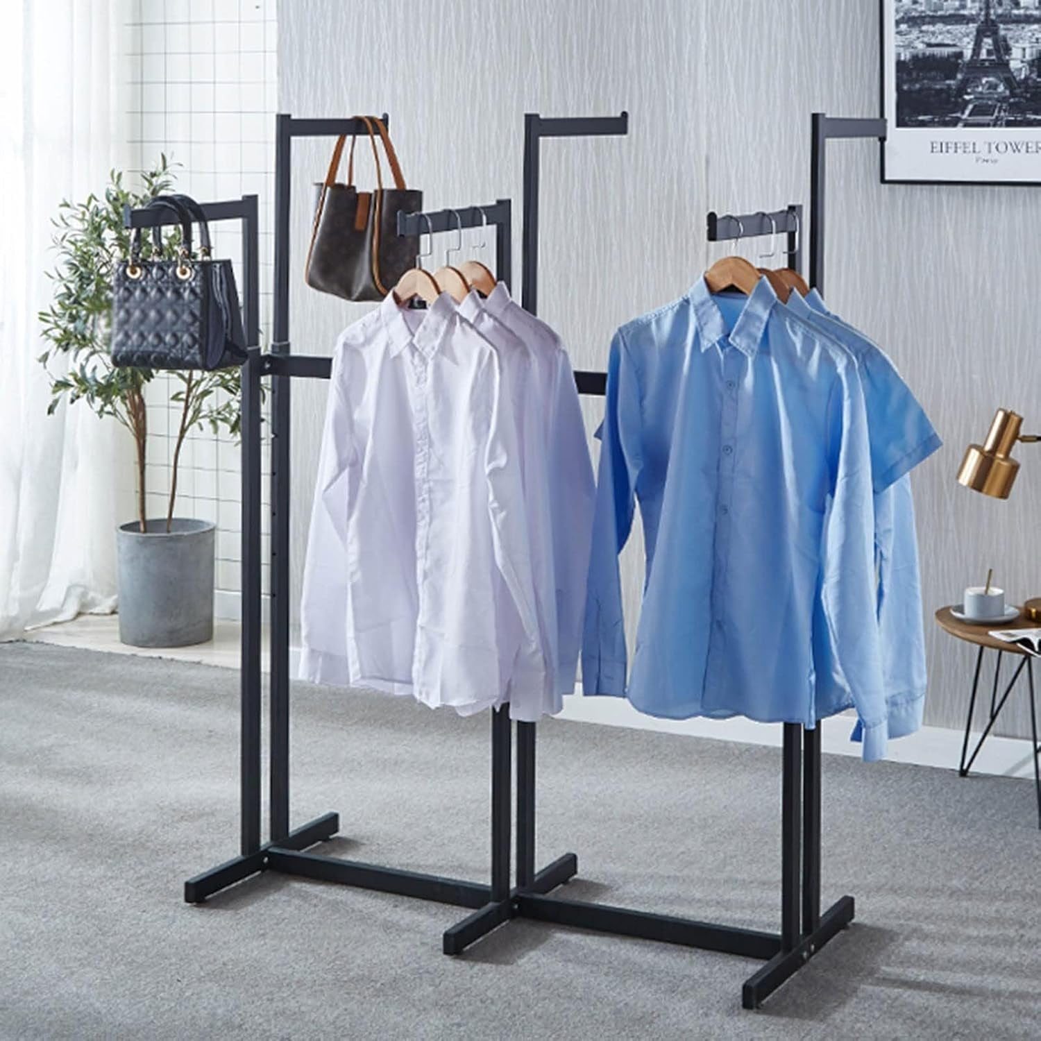 Floor-Standing Metal Garment Rack - Clothes Shelves Heavy Duty 6 Way ...