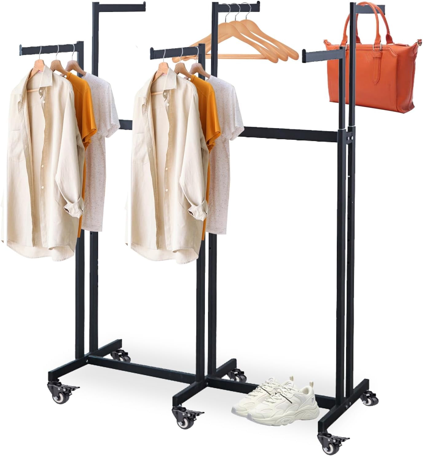Floor Standing Metal Garment Rack with Wheel, Retail Clothes Display ...