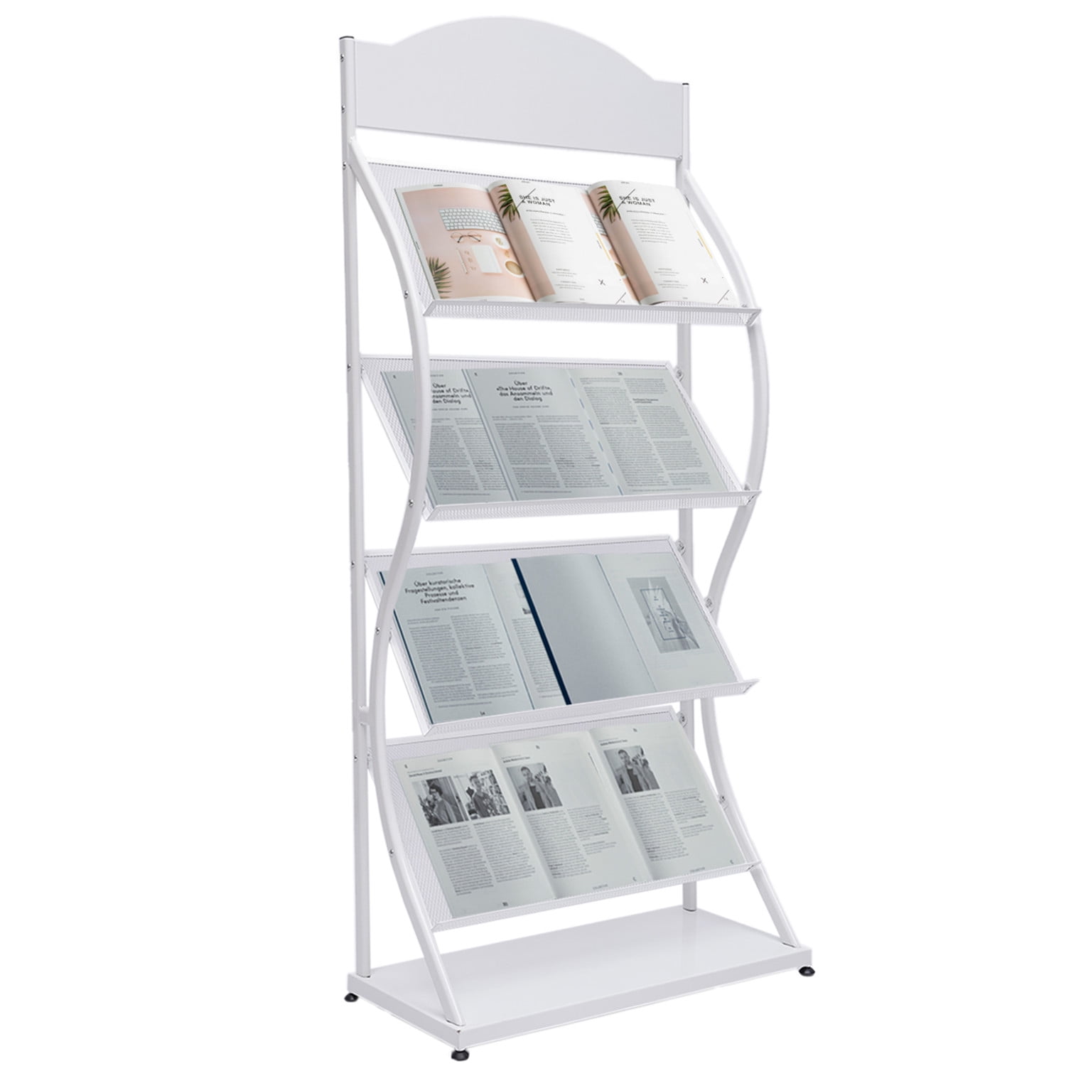4-Tier Brochure Display Rack, 57.5 inches Tall Freestanding Metal Mesh ...