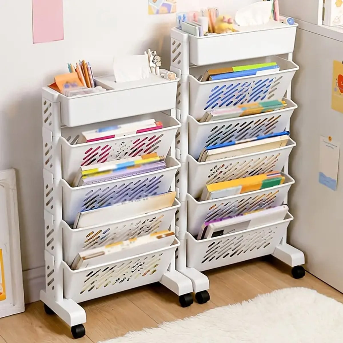 Floor Standing Plastic Book Organizer With Multiple Layers For Desk ...