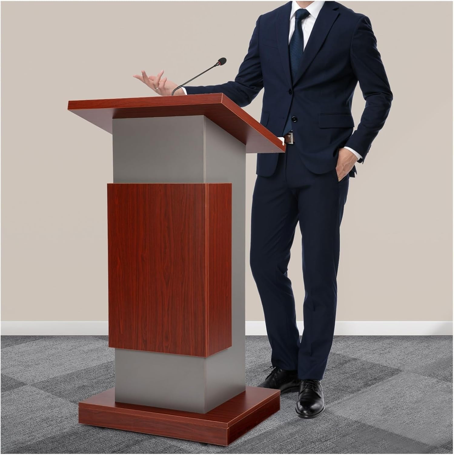 Floor Standing Podium - Portable Wooden Podium with Wheels, Mobile ...