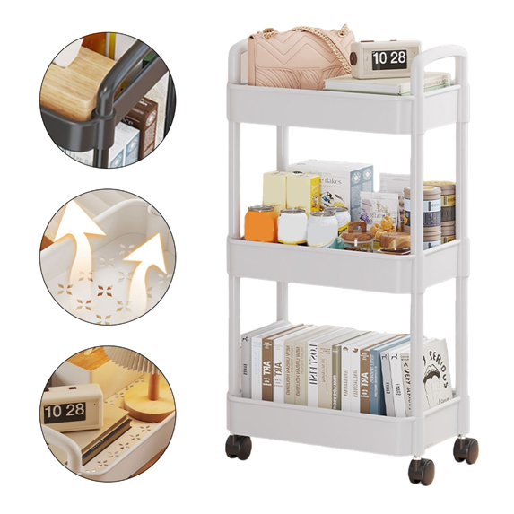 Floor Standing Storage Trolley Household Cart with Wheels Movable Rack ...