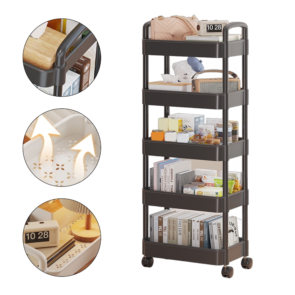 Floor Standing Storage Trolley Household Cart with Wheels Movable Rack ...