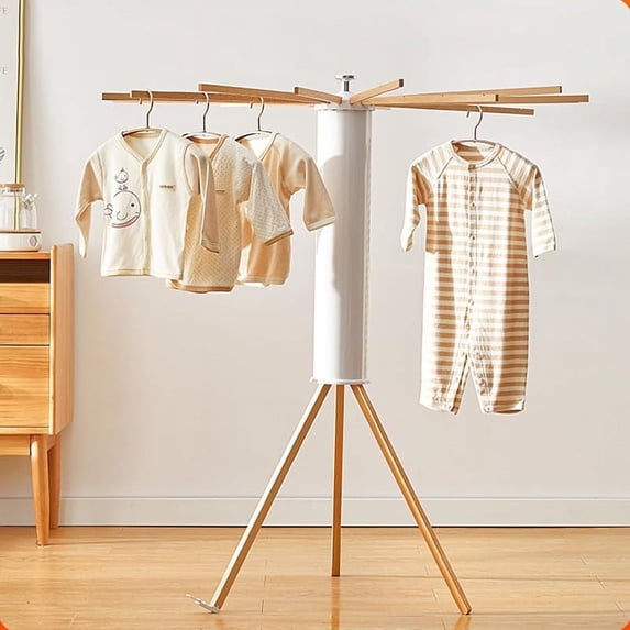 Floor Standing Tripod Clothes Drying Rack Wooden Arms Budget-Friendly ...