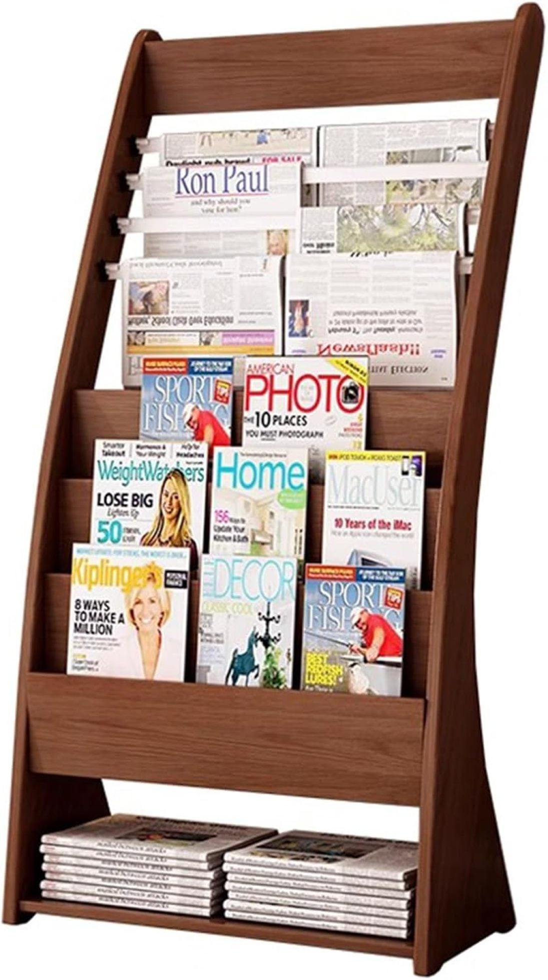 Floor-Standing Wooden Magazine Rack, Large Capacity Newspaper Display ...