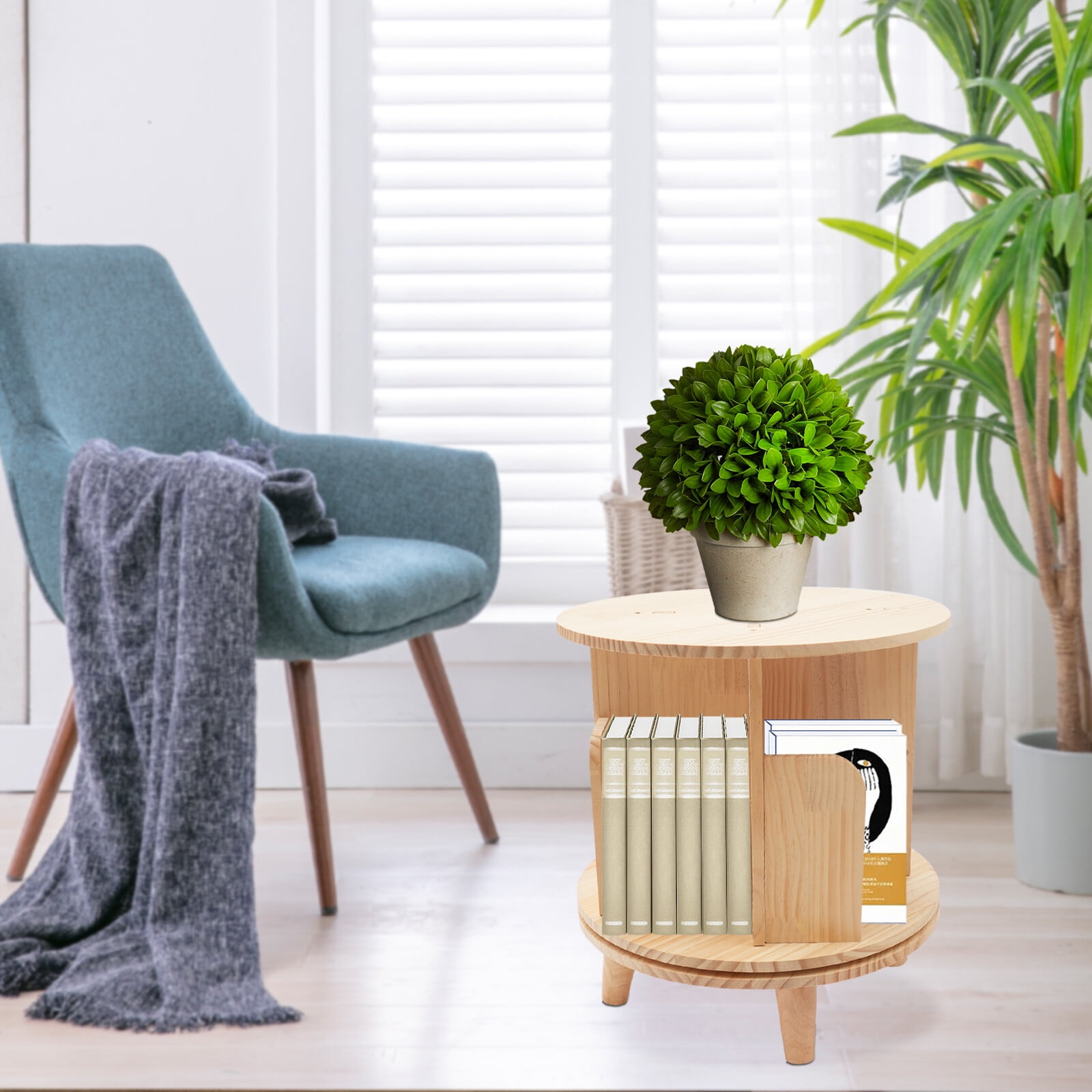 Floor-Standing Wooden Rotating Bookshelf 360 Degrees Multi Compartment ...