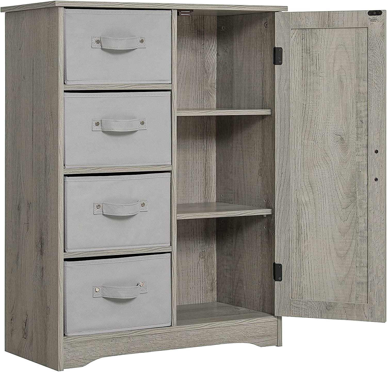 Floor Storage Cabinet with 4 Removable Drawers and 1 Door, Side Storage ...