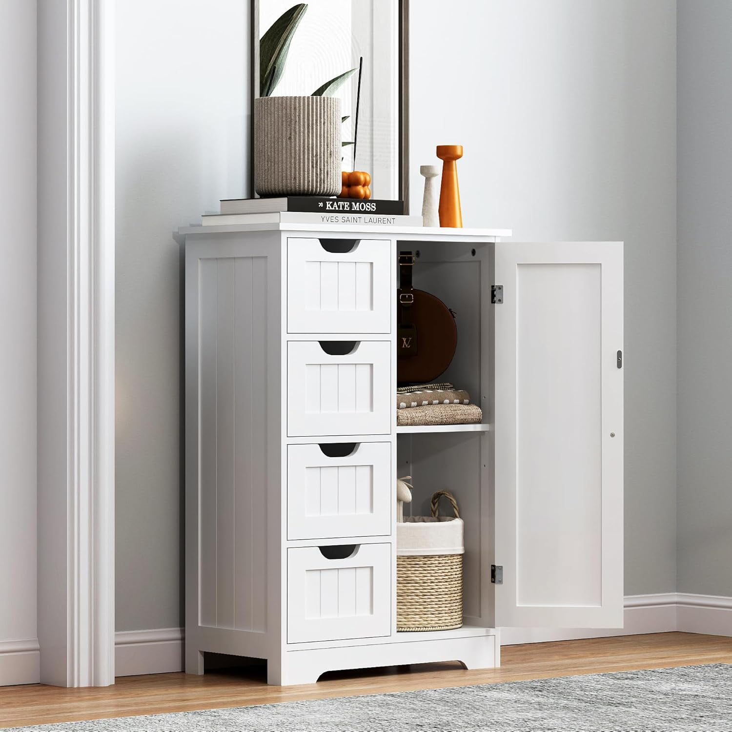 Floor Storage Cabinet,Freestanding Cabinet with 4 Drawers and 1 ...