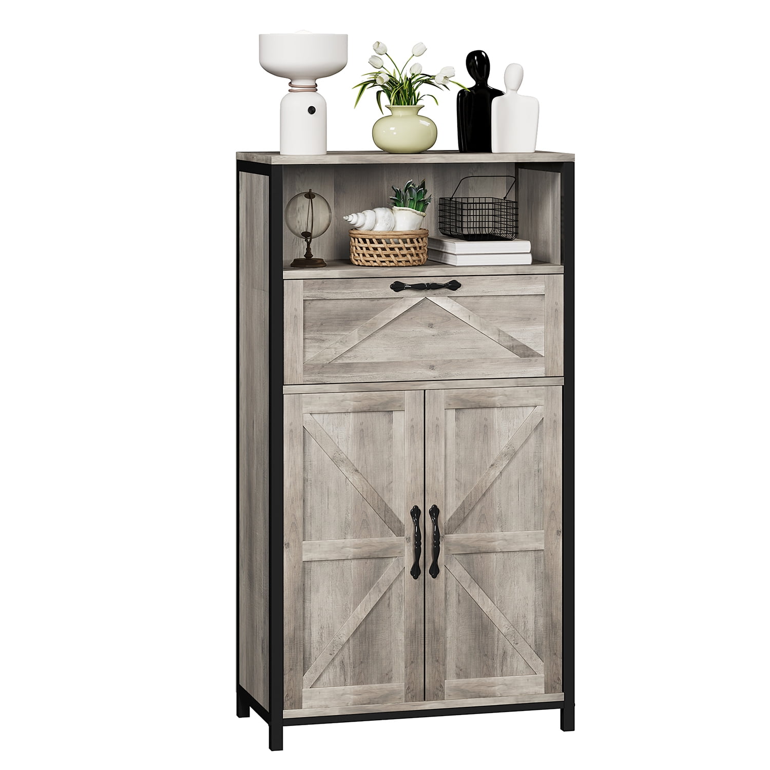 Floor Storage Cabinet, Industrial Floor Cabinet with Barn Door and ...