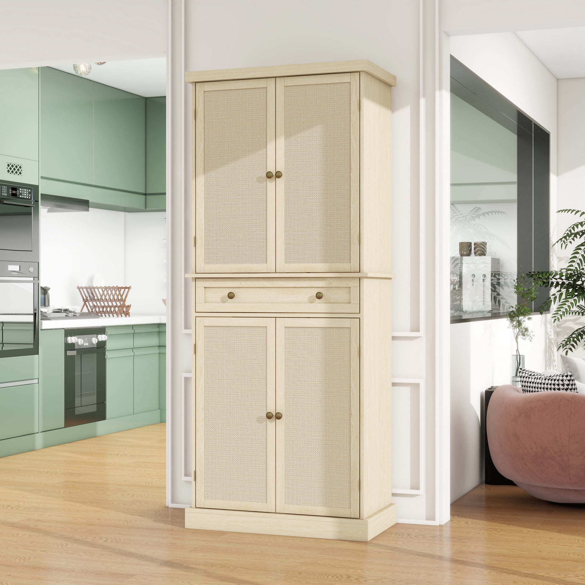Floor Storage Cabinet with 4 Doors & 1 Drawer, 72" H Cupboard Pantry ...