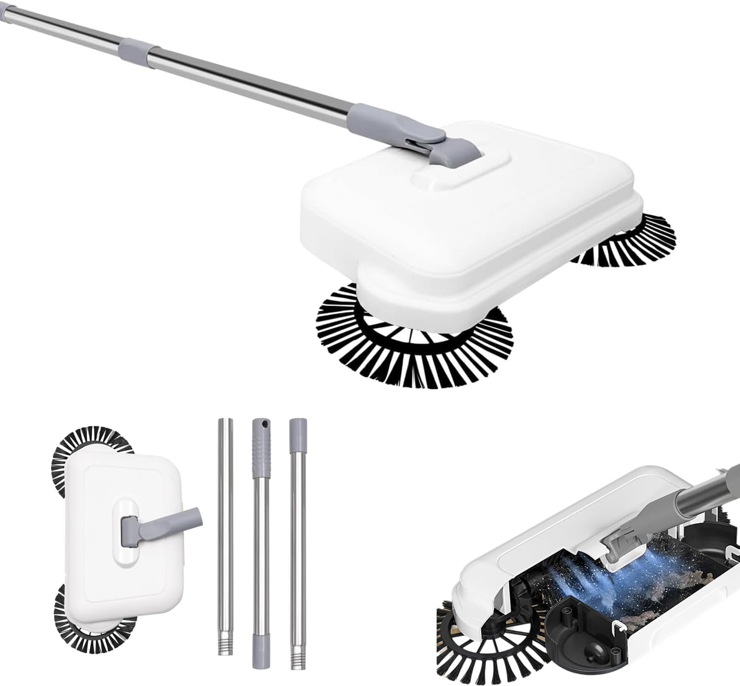 Floor Sweeper, 2-in-1 360° Rotating Hand Push Sweeper, High Efficient ...