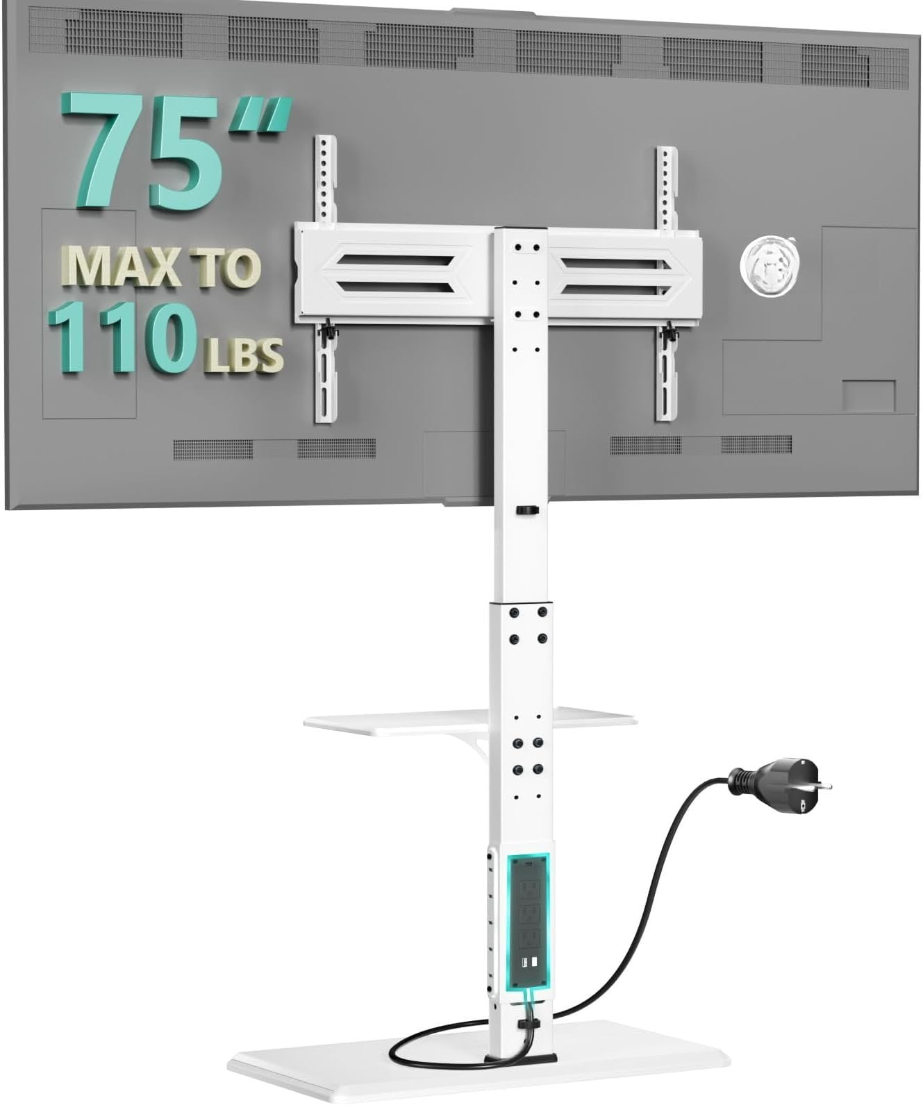Floor TV Stand with Power Outlet & AV Shelf, Tall TV Stand Mount for 32 ...