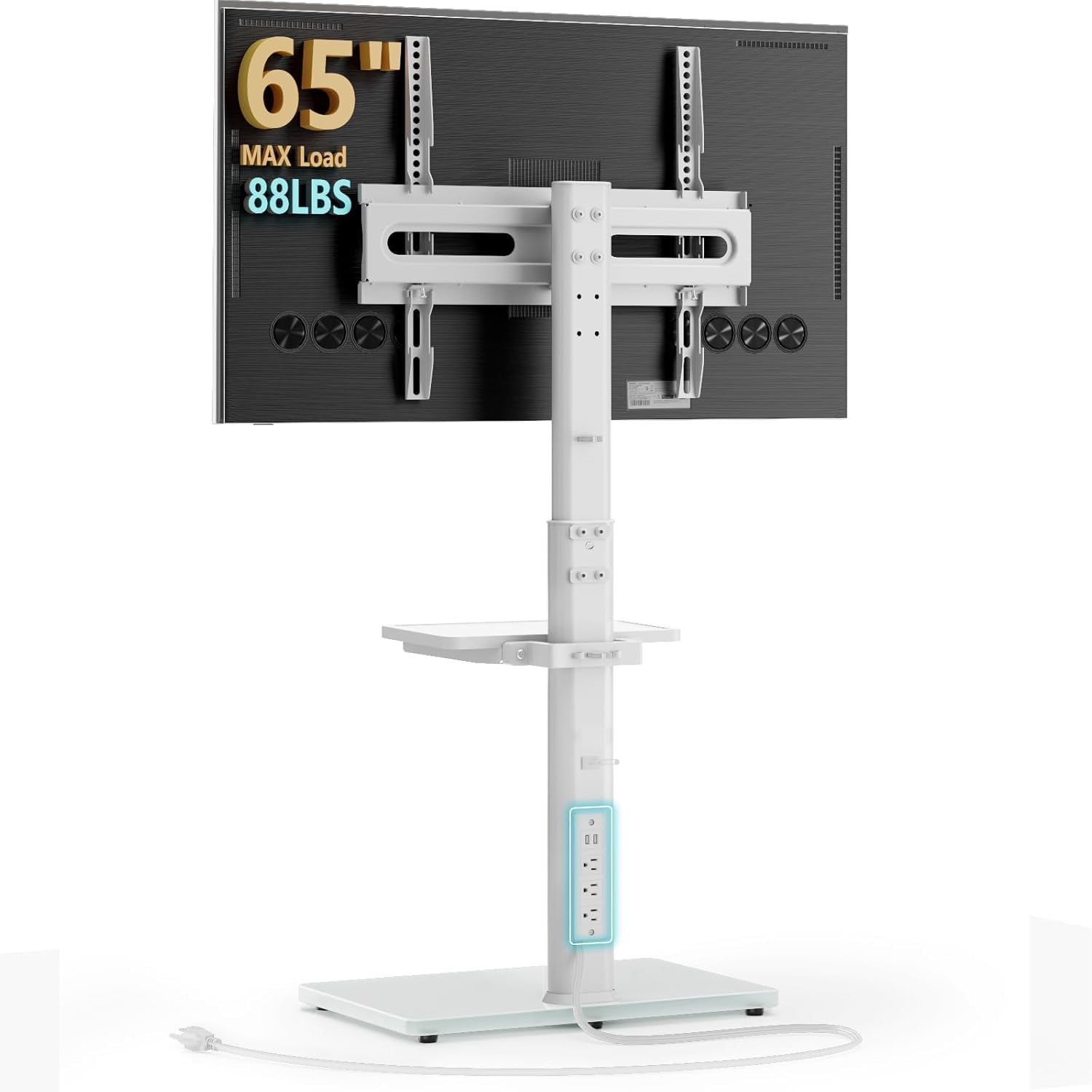 Floor TV Stand with Power Outlet& Shelf, Universal TV Stand Mount for ...