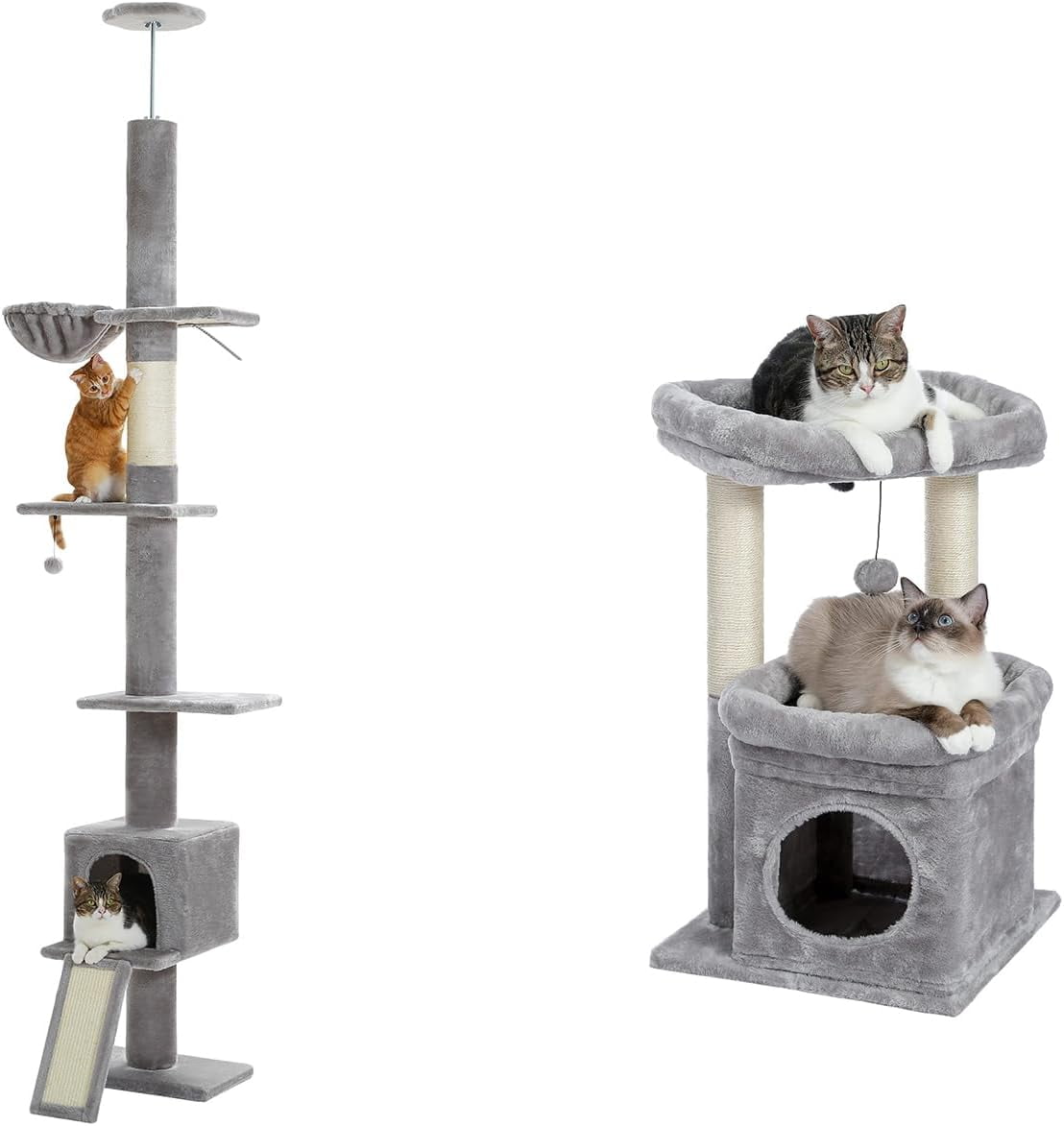 Floor To Ceiling Cat Tree, Tall Adjustable Height (83''~108'') 5 Tiers ...