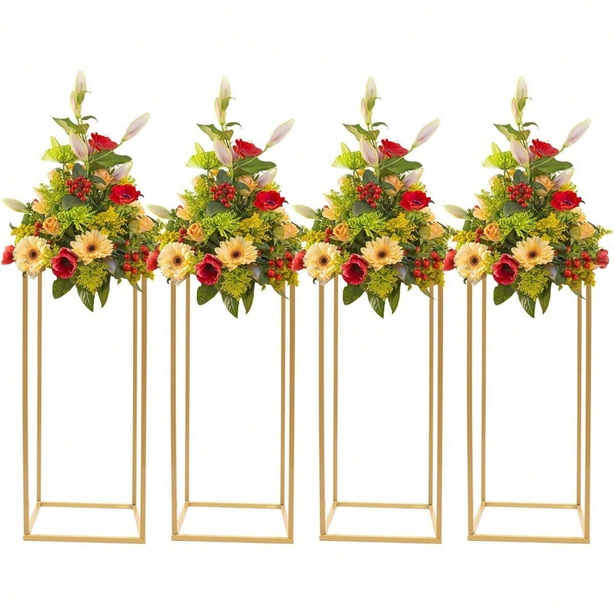 Floor Vases Flowers Vase Column Stand, 4Pcs/Set Gold Floor Stand Metal ...