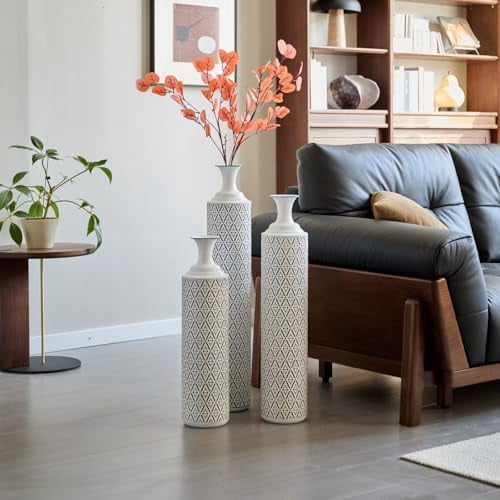 Floor Vases Home Decor Large Tall Set of 3, White Black Floral Standing ...
