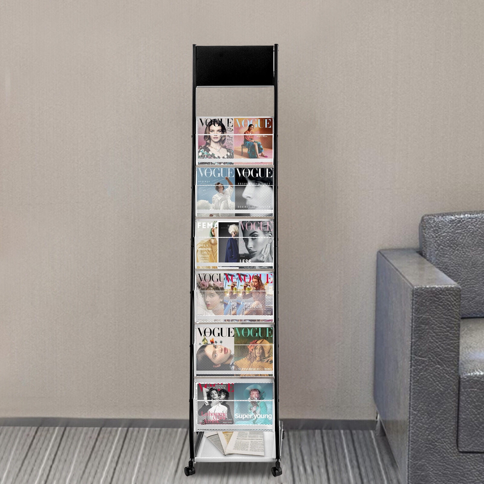 Floor-standing 6-Layer Magazine Rack, Brochure Display Stand Floor ...