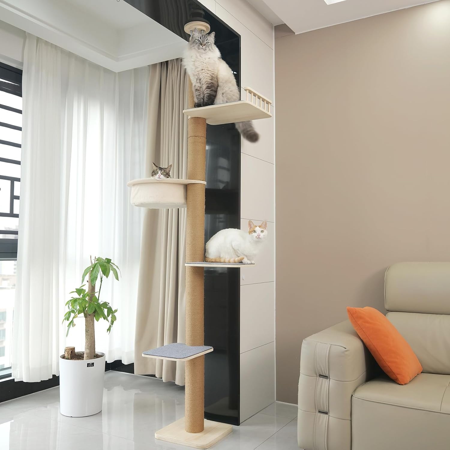 Floor-to-Ceiling Cat Tree Adjustable Height 50-122 9-Pillar 6-Tier ...