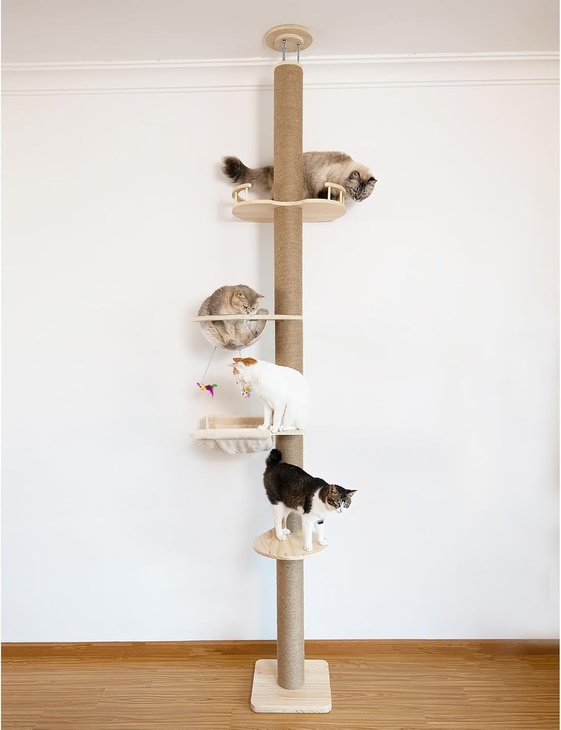 Floor-to-Ceiling Cat Tree with Natural Sisal Rope Scratching Post ...