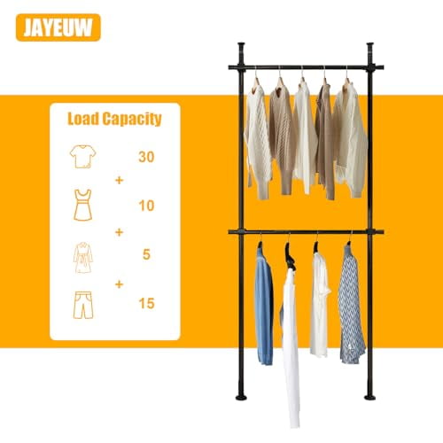 Floor to Ceiling Clothing Rack 2 Tier Adjustable Cloth Rack Heavy Duty ...