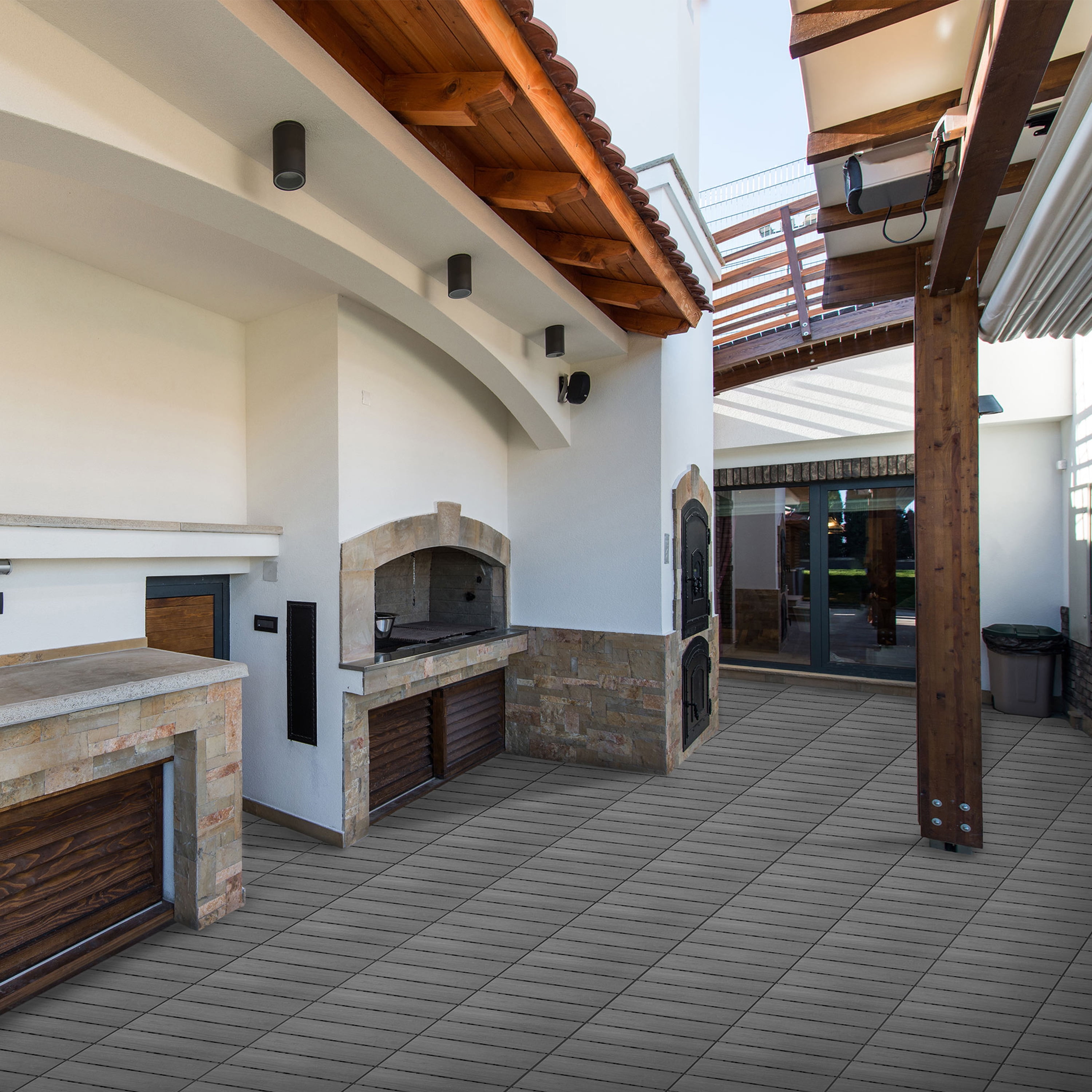 FlooringInc Helios Outdoor 4 Slat Interlocking Deck Tiles, 12"x12", 1 ...