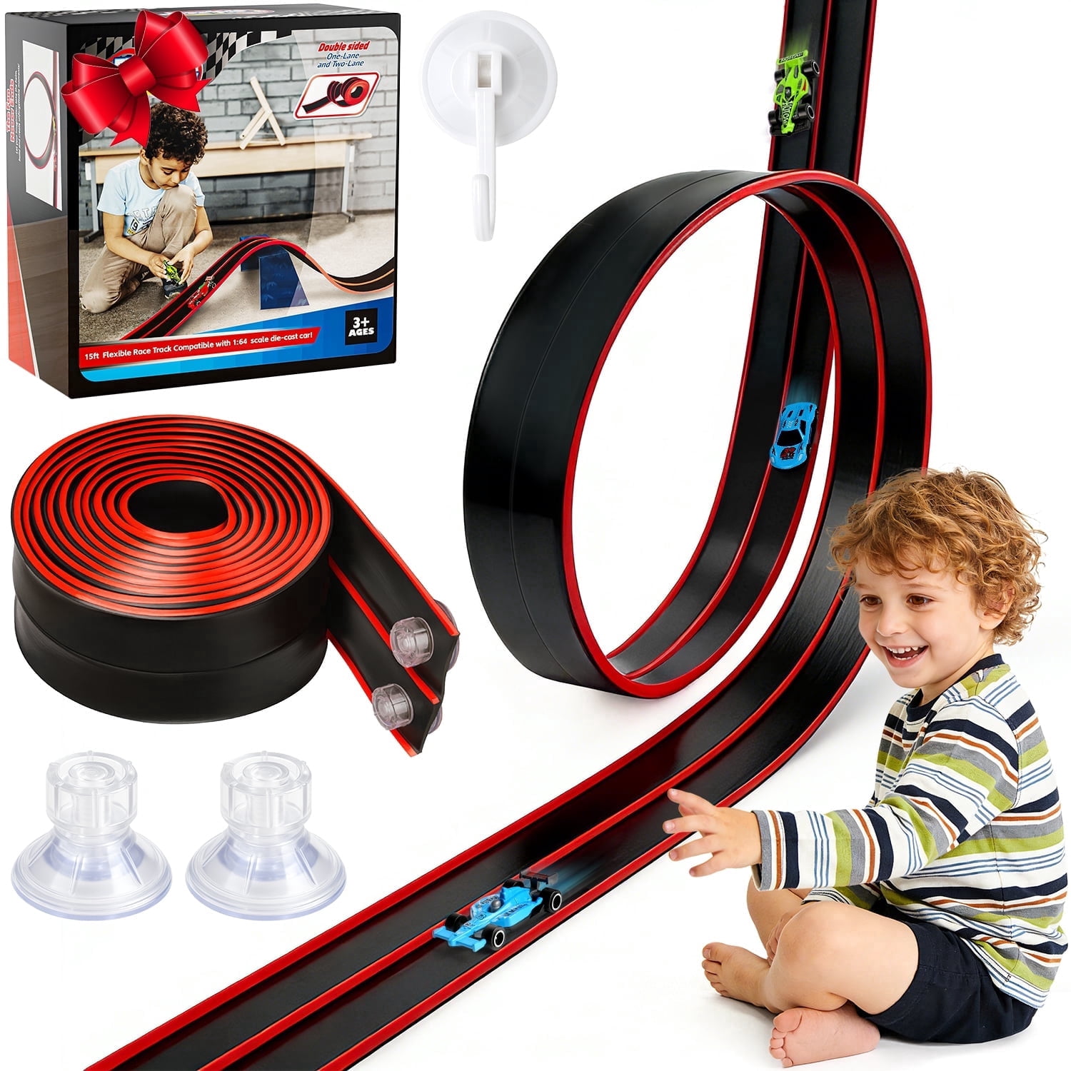 Flooyes 15FT Flexible Race Car Track For Kids, Soft Road With Little ...