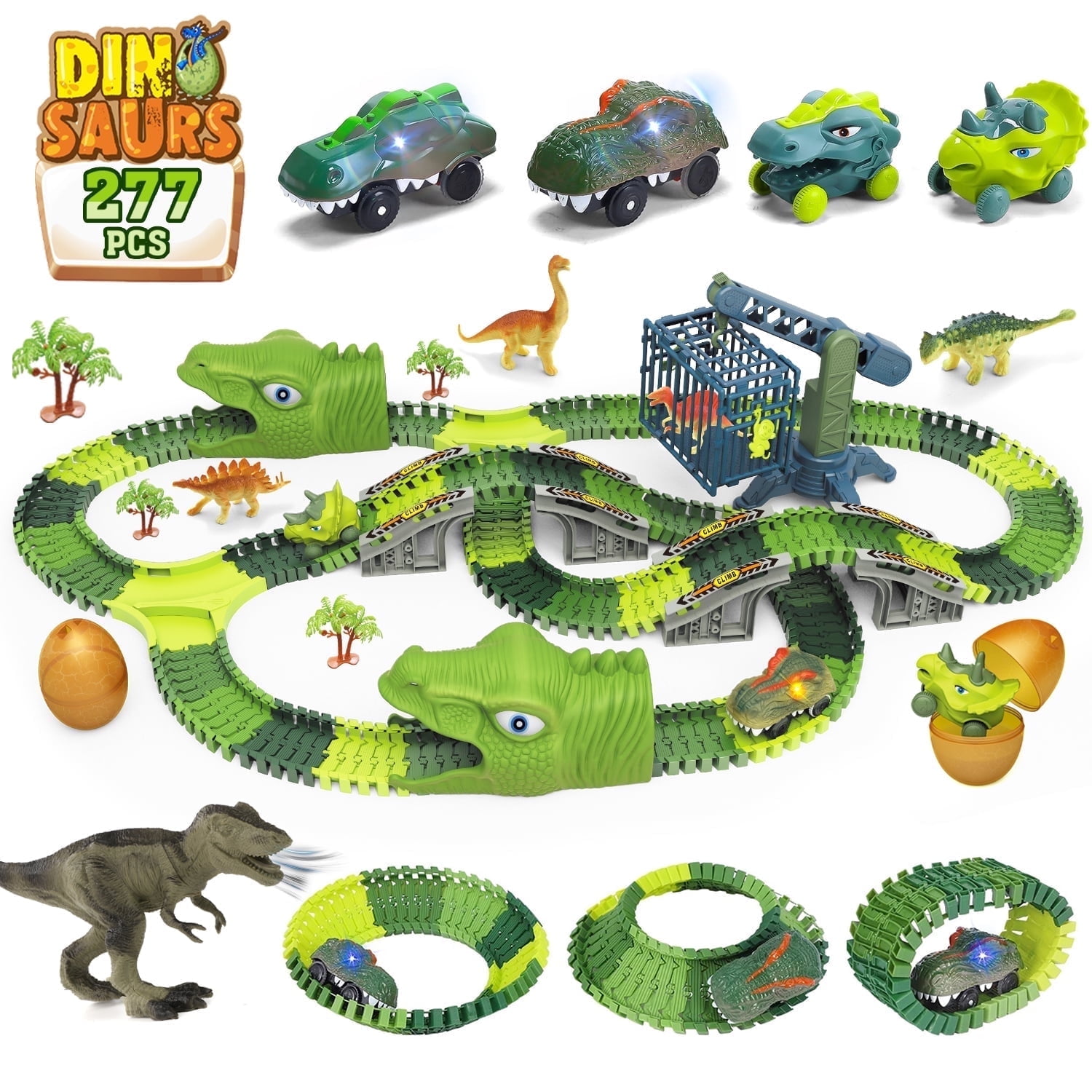 Flooyes Dinosaur World Race Car Track, Flexible Dinosaur Track Toys Set ...