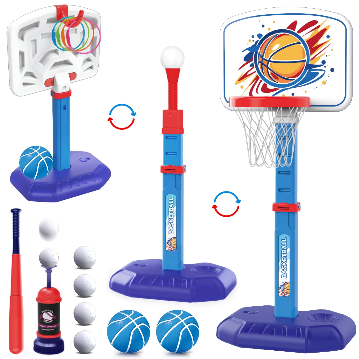 Flooyes 4-in-1 Kids Basketball Hoop and T Ball Set - Kids Baseball Tee ...
