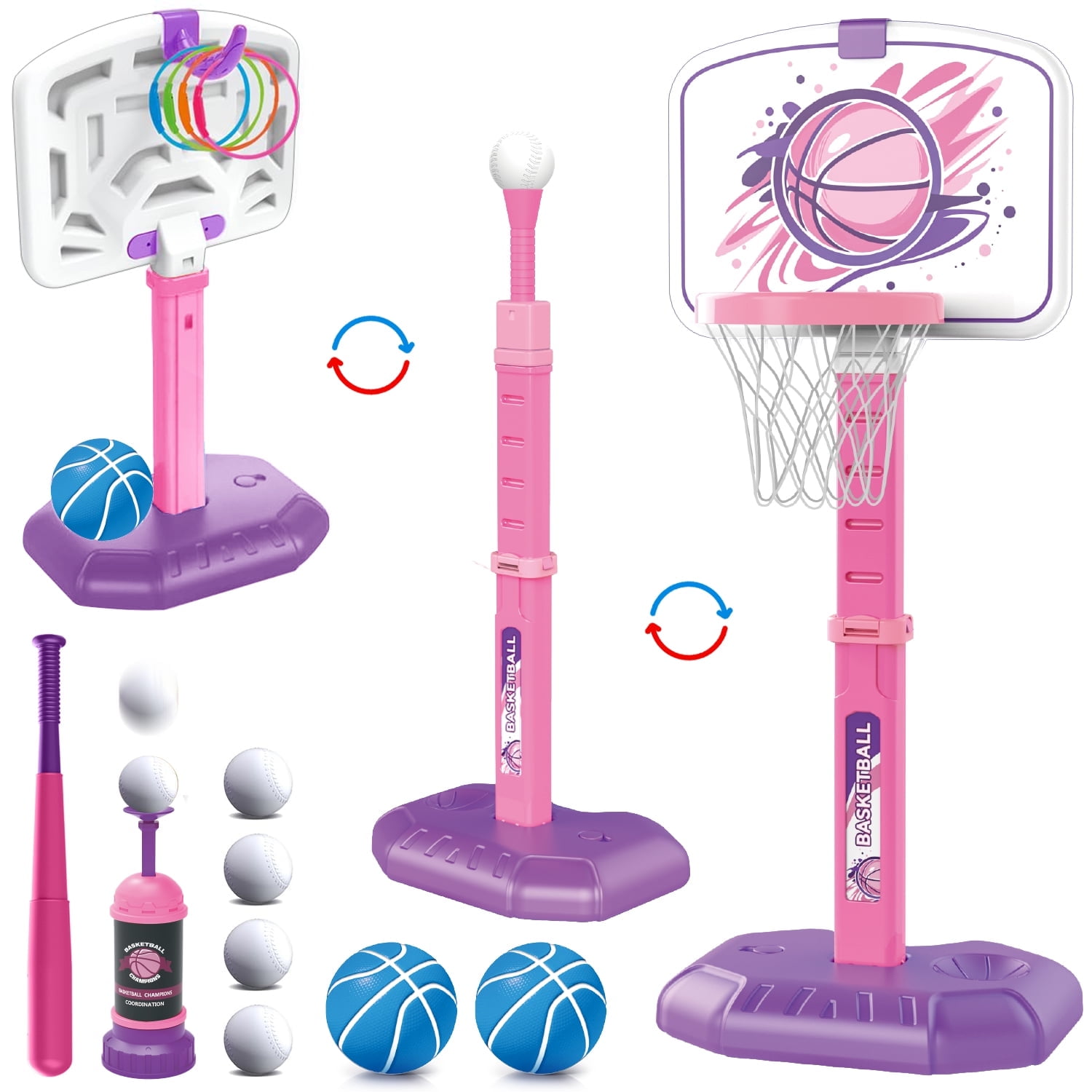 Flooyes 4-in-1 Kids Basketball Hoop and T Ball Set - Kids Baseball Tee ...