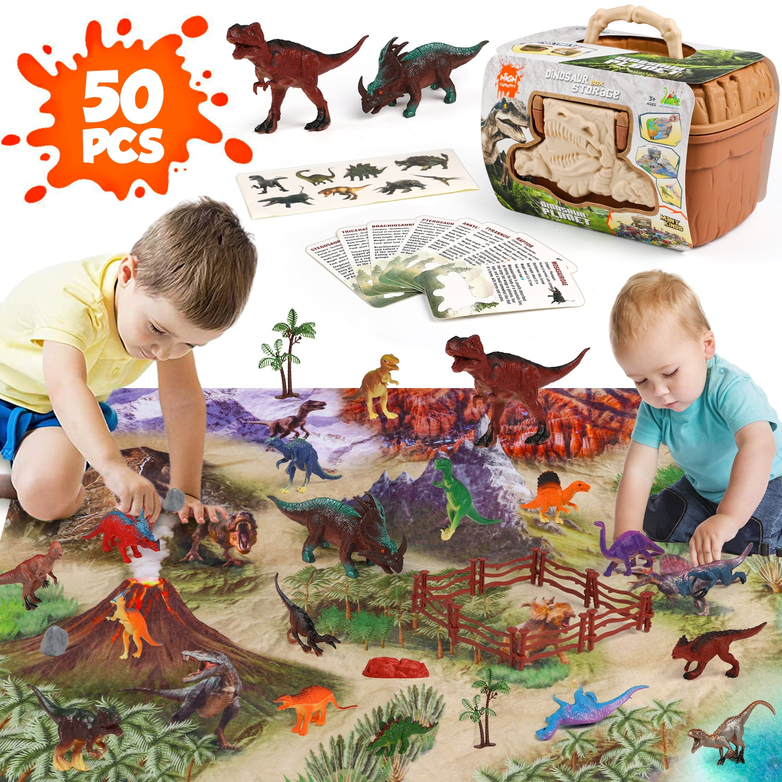 Flooyes Dinosaur Figures Toys Set For Kids, 50pcs Dinosaur Play Sets