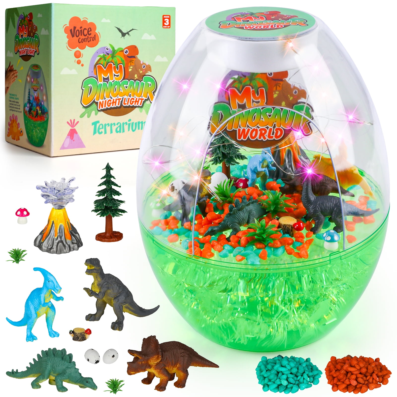 Flooyes Dinosaur Toys, Light-Up Terrarium Kit for Kids 3-8, Voice ...