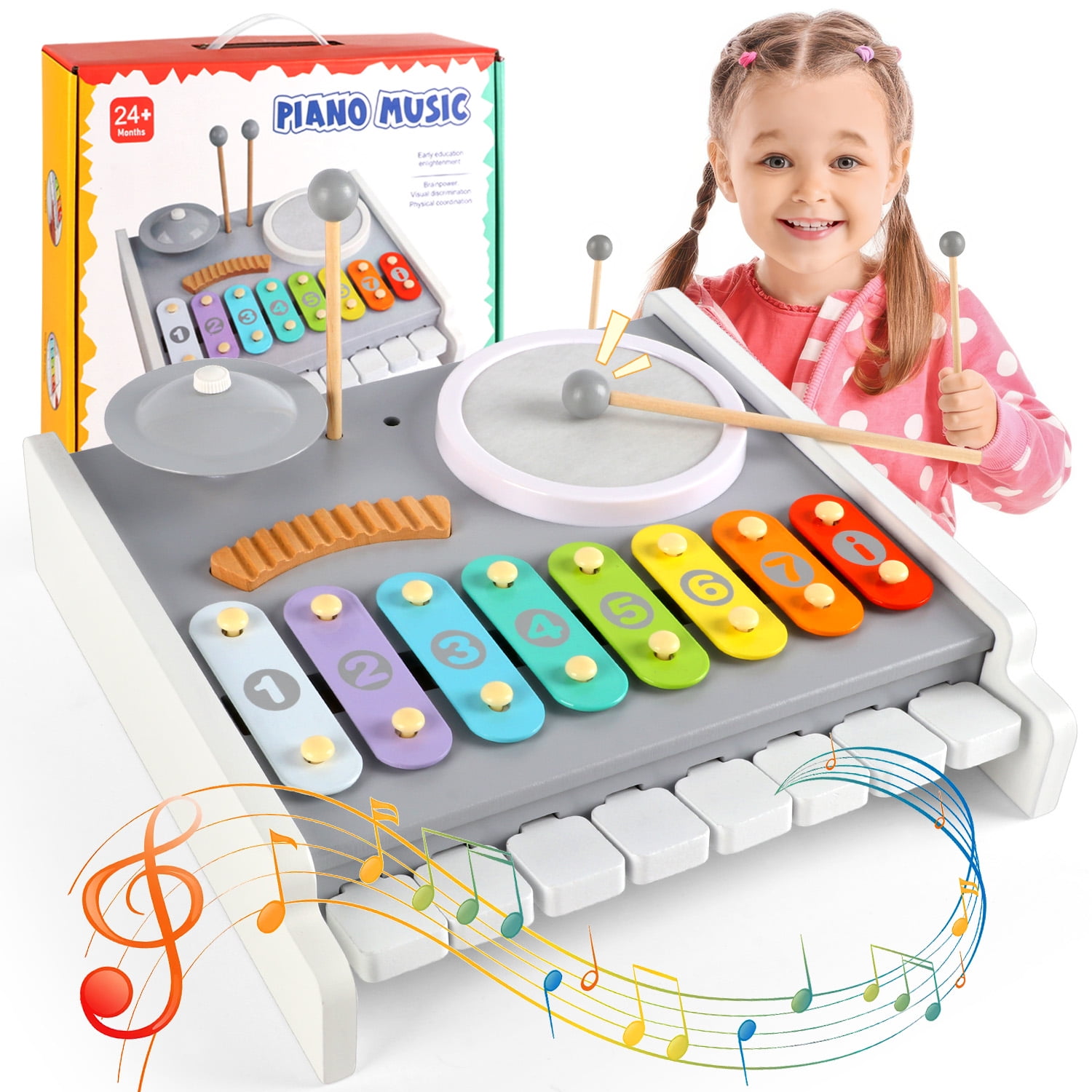 Flooyes Kids Drum Set Musical Instruments Toys, 5-in-1 Montessori Toys ...