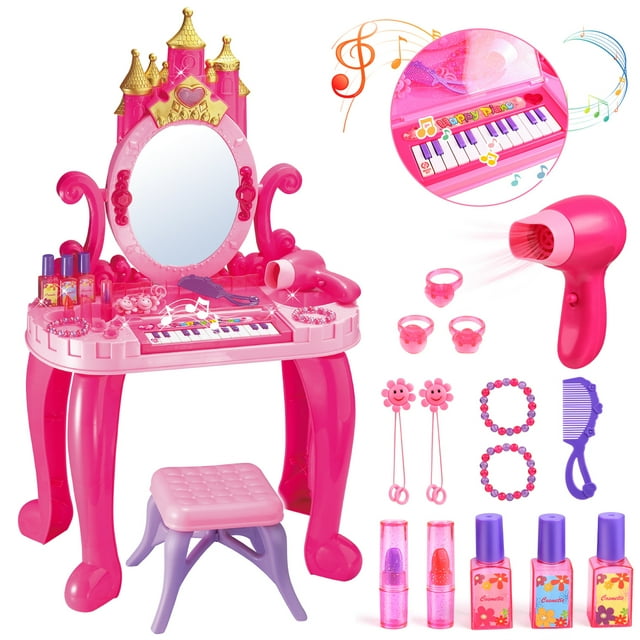 Flooyes Pretend Play Toys for Girls Toddlers, 13-key Piano Vanity ...