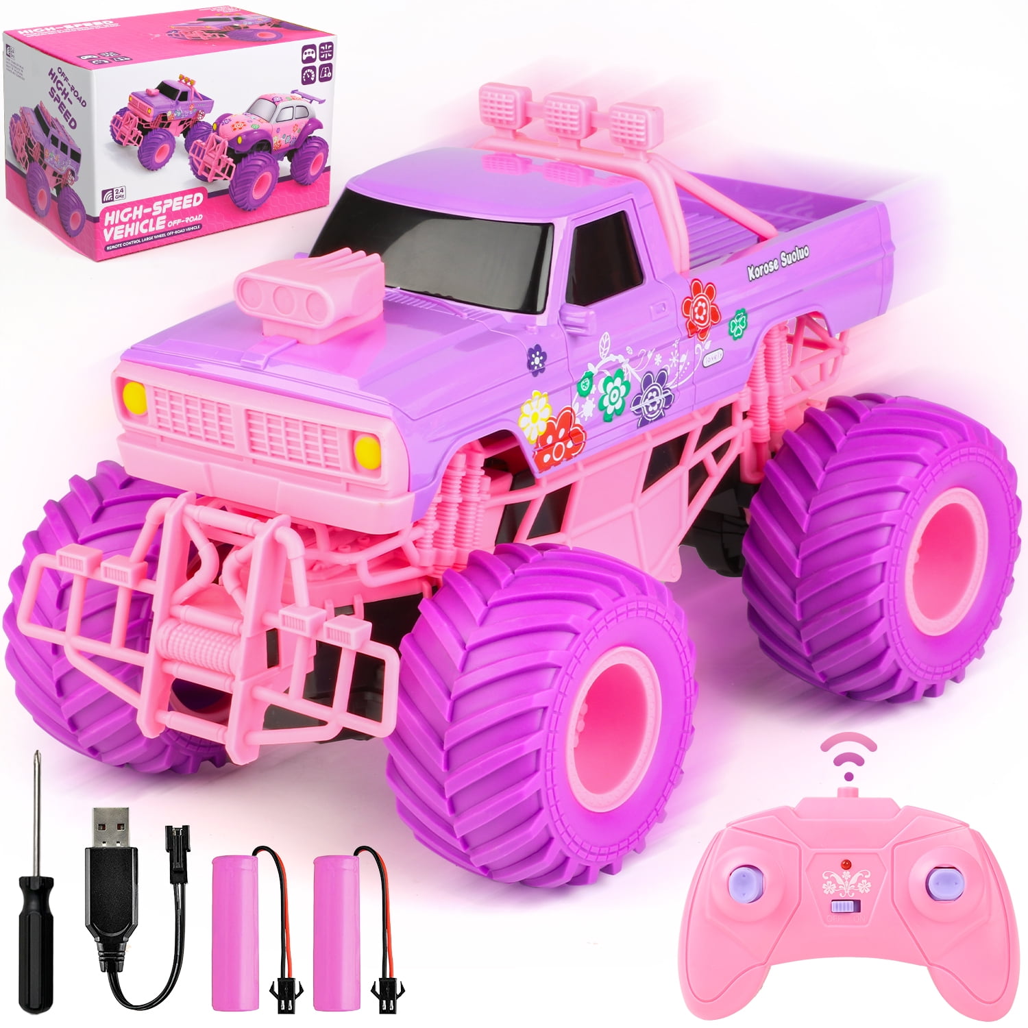Flooyes Remote Control Car for Girls, Pink RC Cars, 2.4GHz All Terrain ...