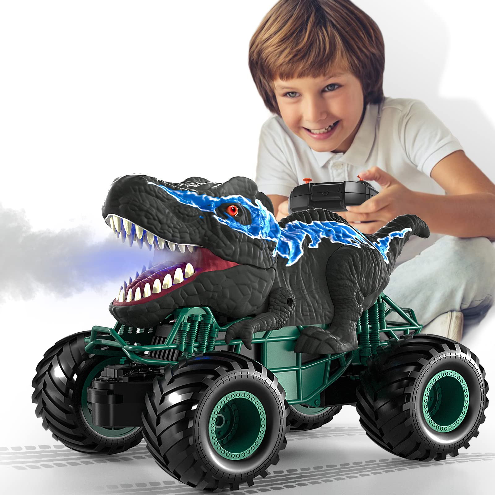 Flooyes Rechargeable RC Dinosaur Car Truck Toy for Boys Kids Ages 3-8 ...