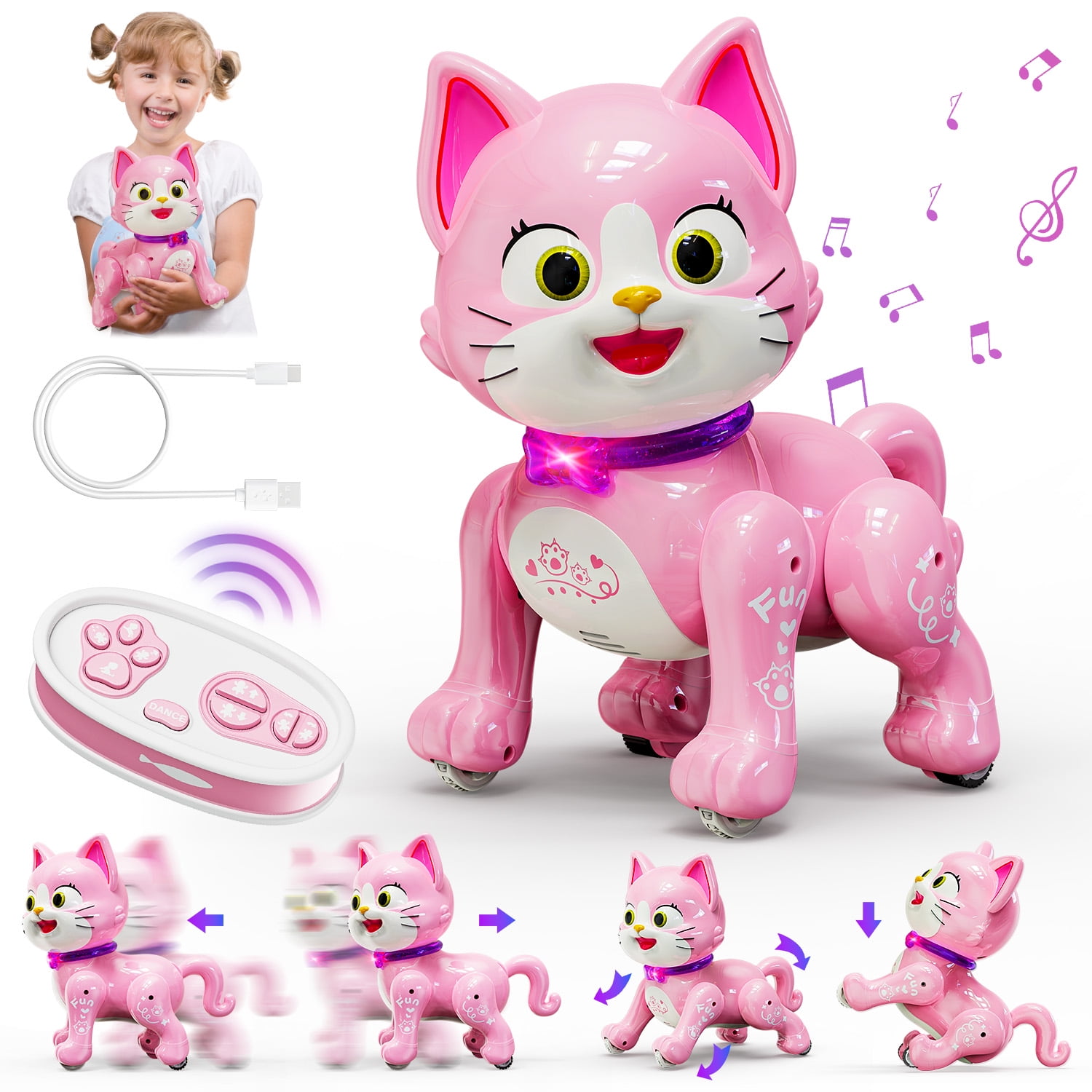 FLOOYES Robot Cat Toy, Remote Control Interactive Robotic Pet for Kids ...